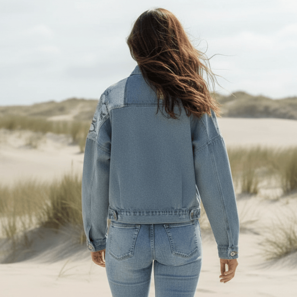 Boho Snake Print Denim Jacket – Bold Bohemian Outerwear – Boho Beach Hut