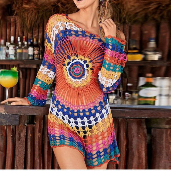 Boho Hippie Rainbow Crochet Cover Up – Colorful Festival Beachwear ...