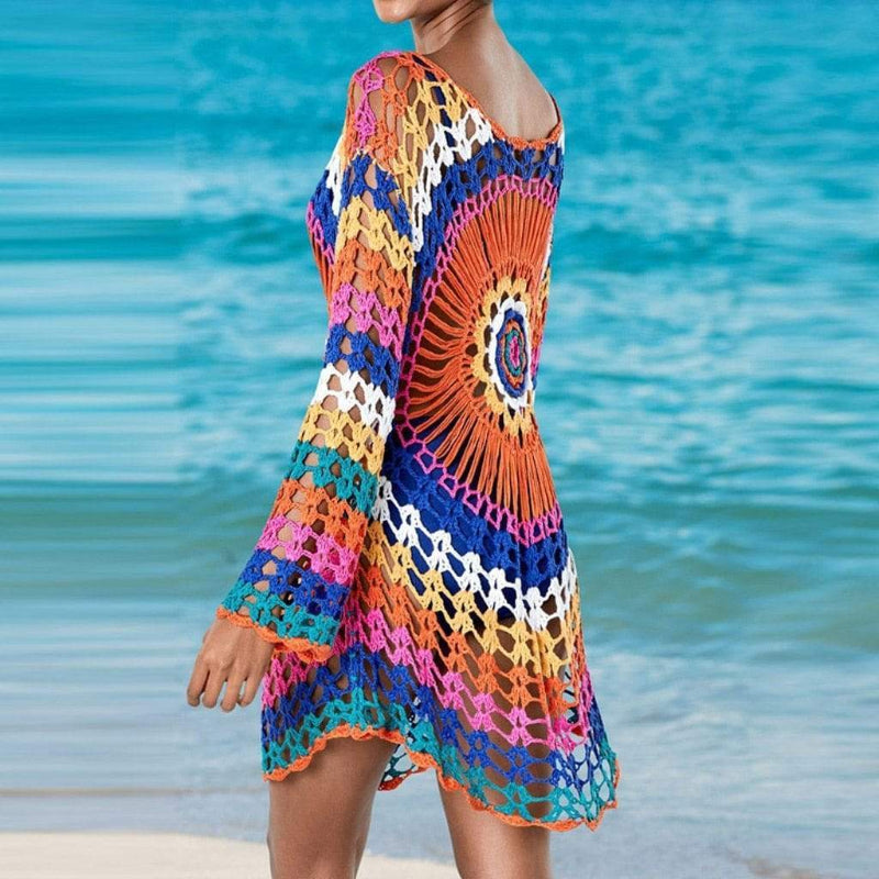 Boho Hippie Rainbow Crochet Cover Up – Colorful Festival Beachwear ...